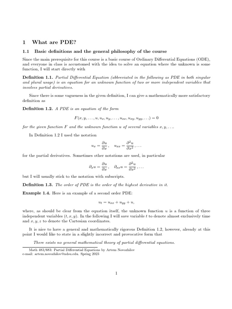 1 What Are PDE?: 1.1 Basic Definitions and The General Philosophy of ...