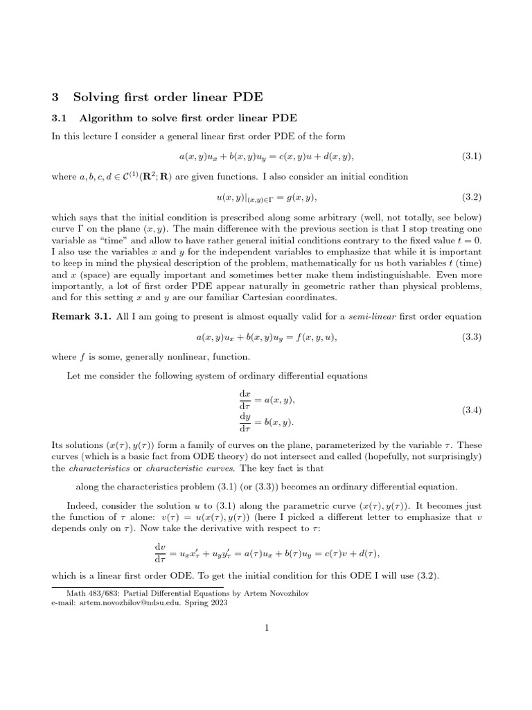 3.1 Algorithm To Solve First Order Linear PDE | PDF | Ordinary Differential Equation | Partial ...