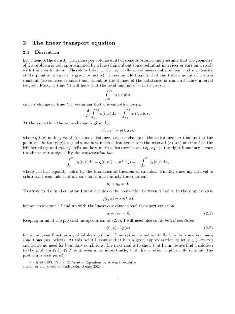 2 The Linear Transport Equation: 2.1 Derivation | PDF | Equations ...