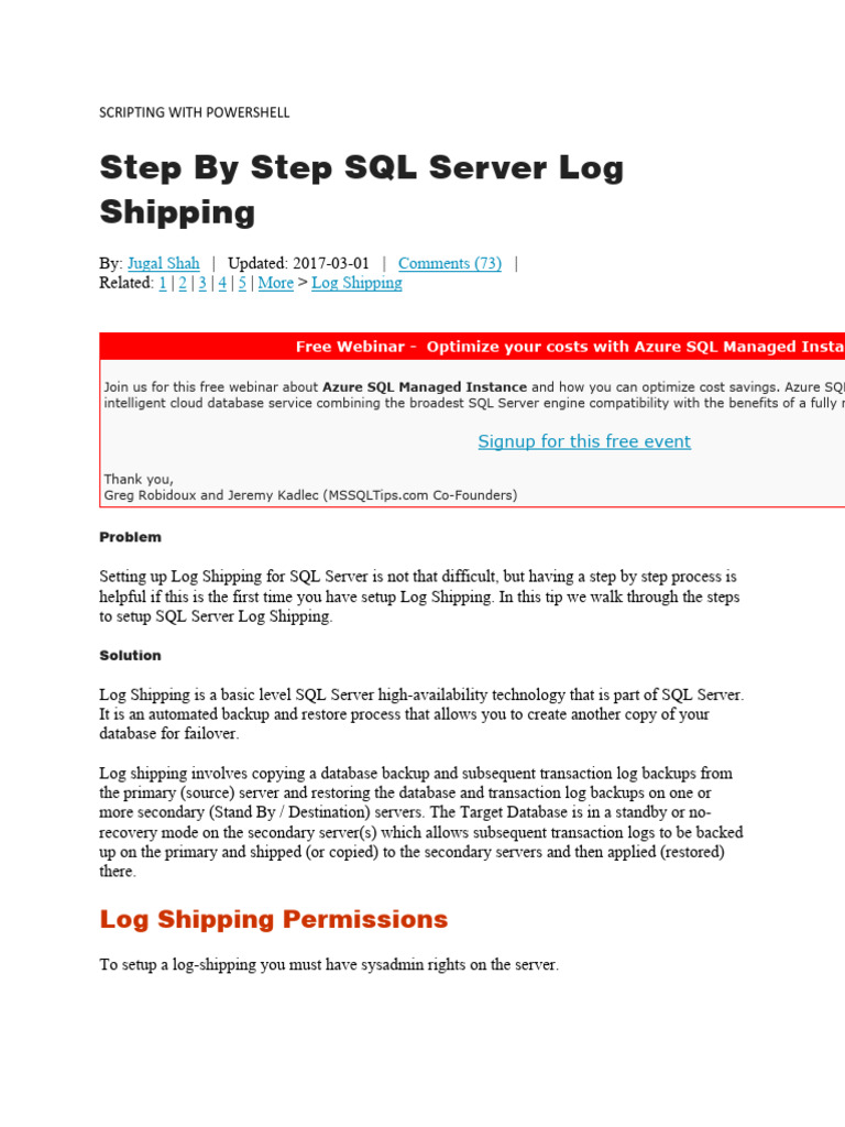 Logshipping | PDF | Databases | Microsoft Sql Server