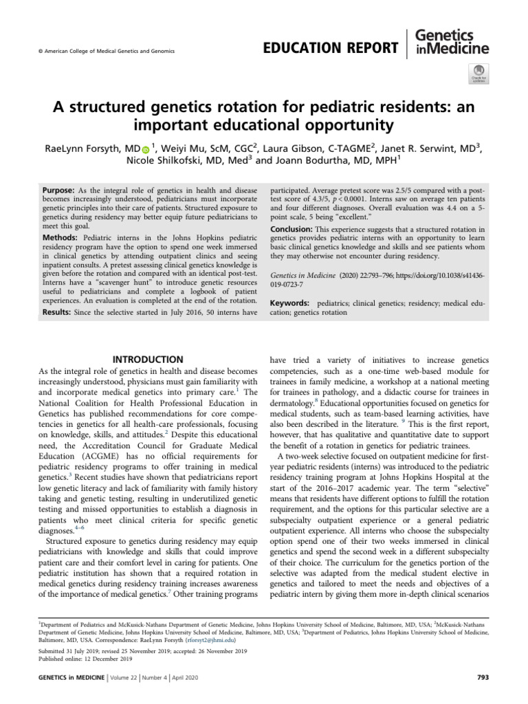A Structured Genetics Rotation for Pediatric Resid | PDF | Pediatrics | Life Sciences