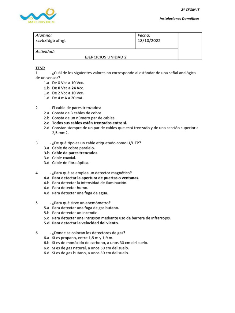 Actividades Unidad 2 | PDF | Cambiar | Ingenieria Eléctrica