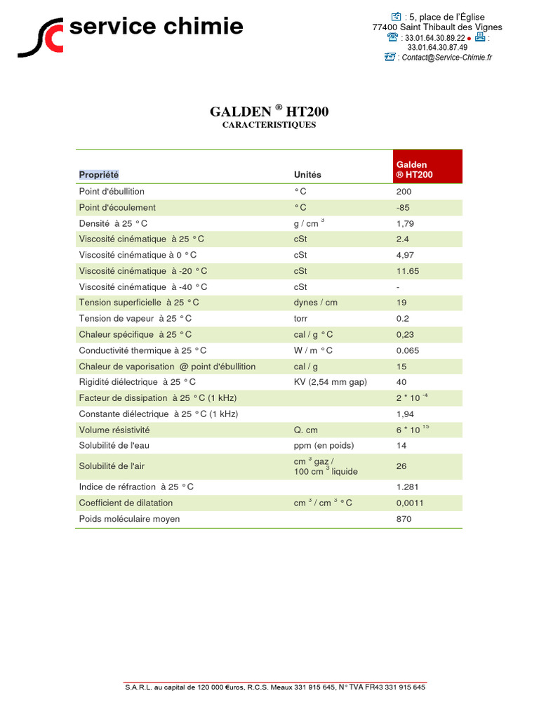 Caractéristiques de Galden HT200 | PDF | Phénomène physique | Chimie ...