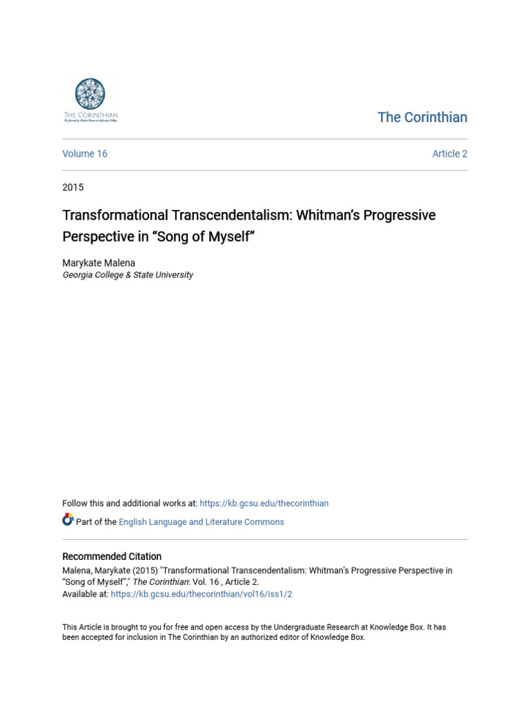 Transformational Transcendentalism | PDF | Leaves Of Grass | Walt Whitman