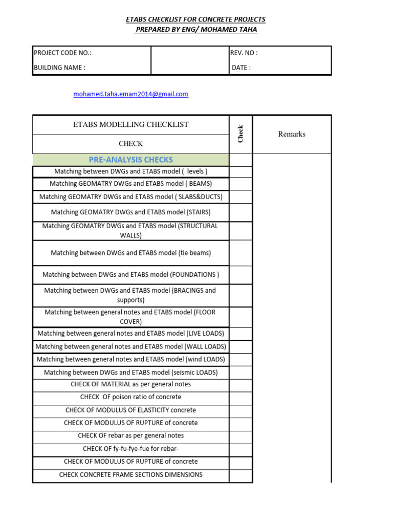 Checklist For Etabs Model | PDF | Beam (Structure) | Column