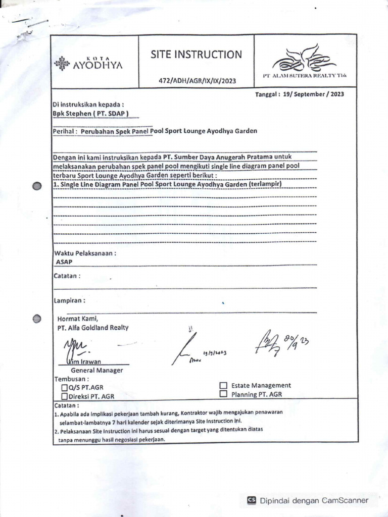 SI 472 Perubahan Spek Panel Pool Sport Lounge Ayodhya Garden | PDF