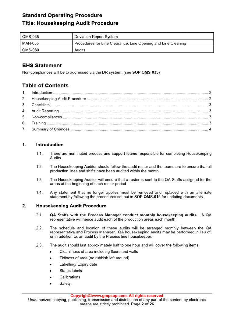 QMS 105 House Keeping Audit Procedure Sample | PDF | Housekeeping | Audit