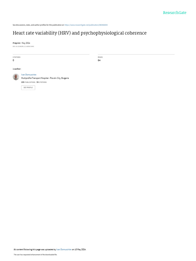 Heart Rate Variability (HRV) and Psychophysiological Coherence | PDF ...