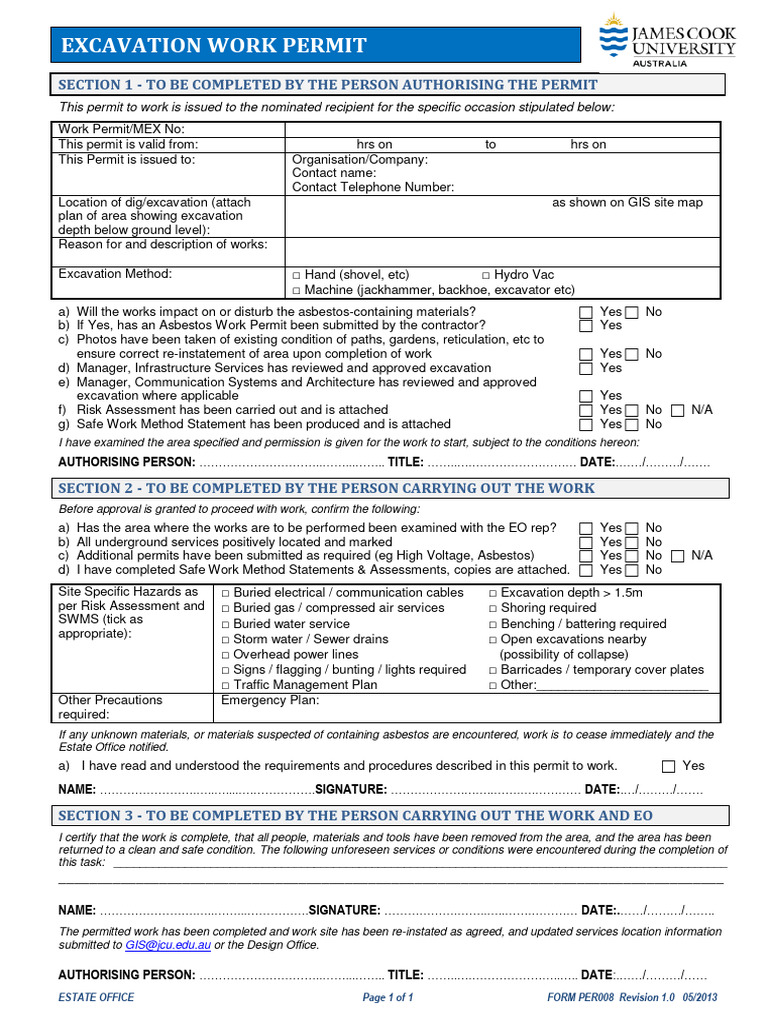 Excavation work Permit | Download Free PDF | Safety