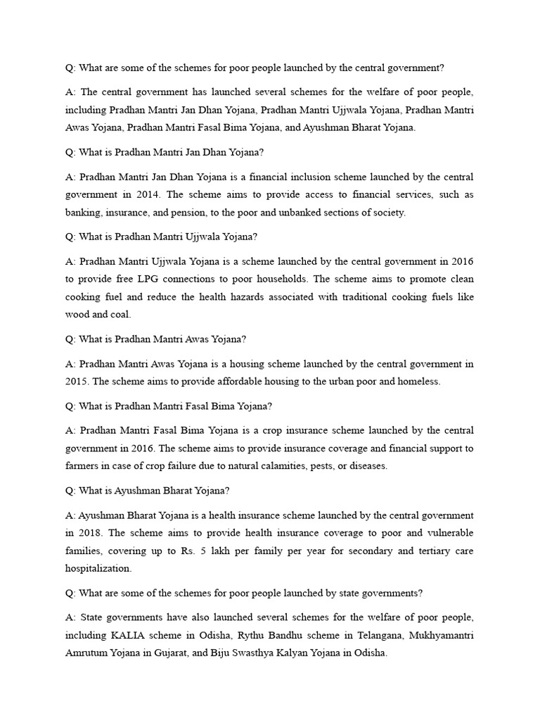 Government Schemes for the Poor | PDF | Government Of India