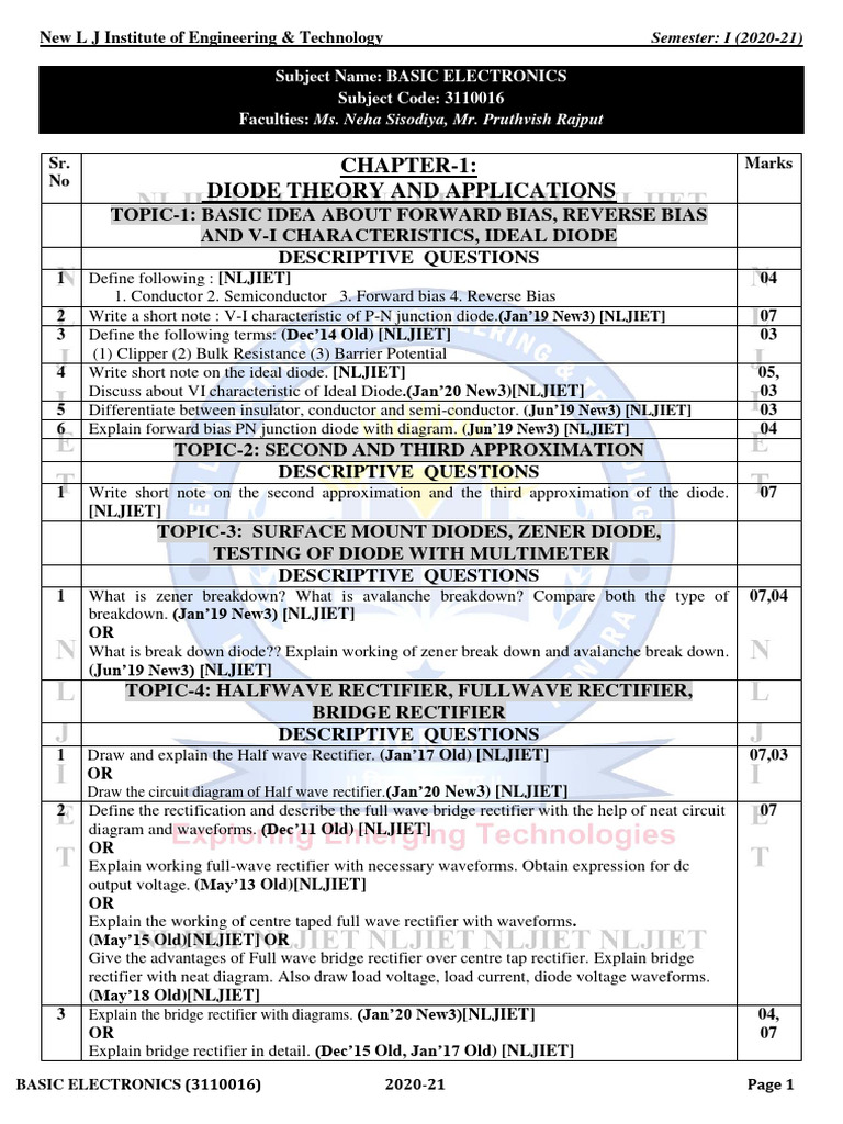 Basic Electronics Course Overview 2020-21 | PDF | Field Effect Transistor | Bipolar Junction ...