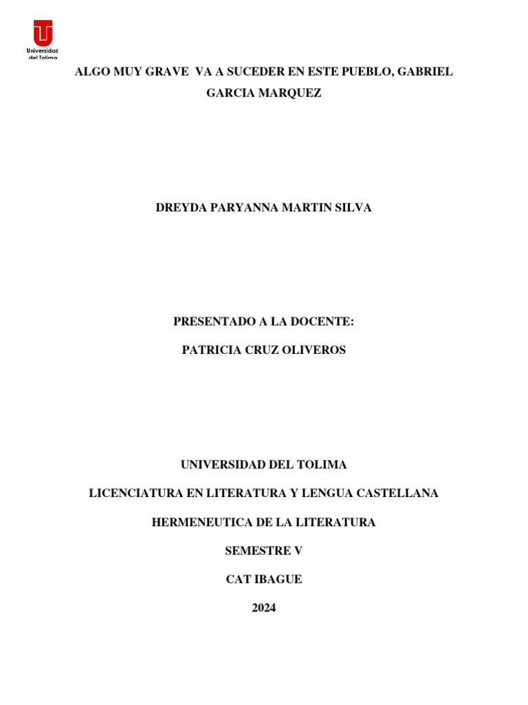 Interpretacion Algo Muy Grave Va A Suceder en Este Pueblo | PDF ...