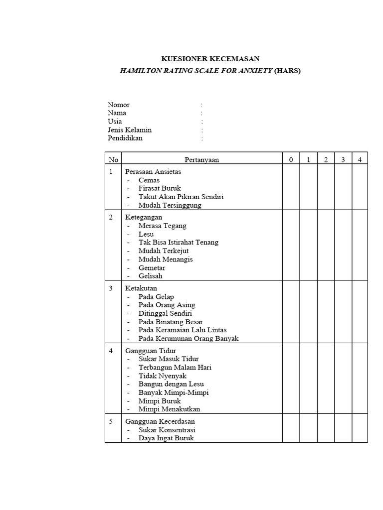 Kuesioner Hamilton Score | PDF | Pengembangan Diri