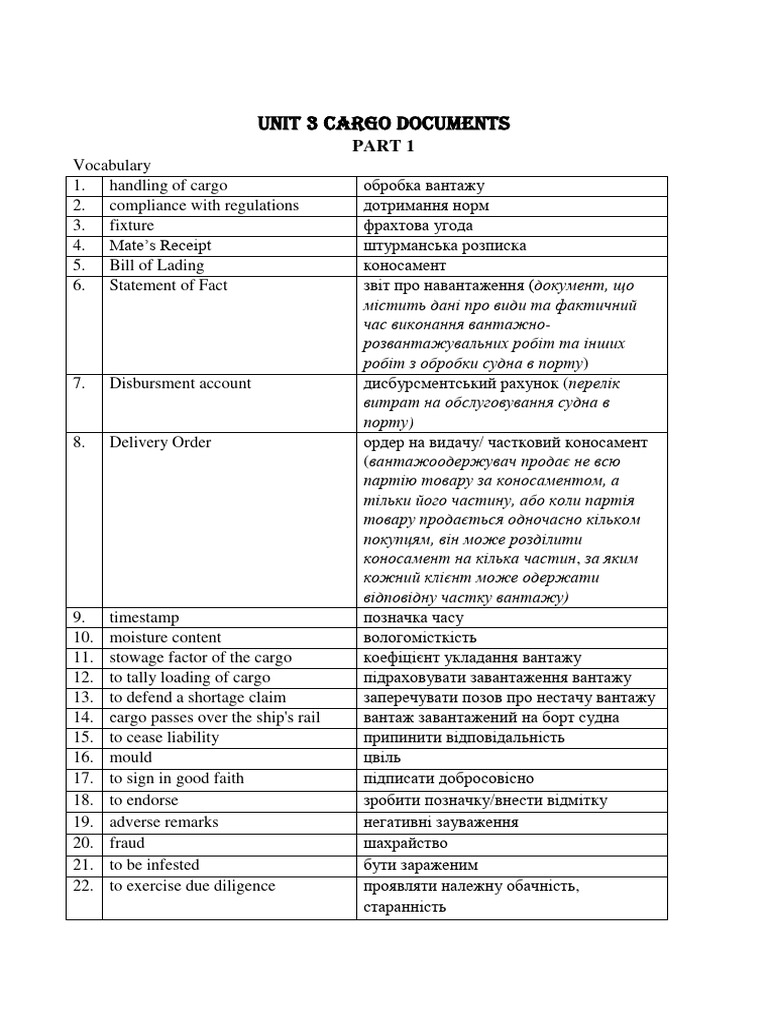 UNIT 3 CARGO DOCUMENTS | PDF | Bill Of Lading | Cargo