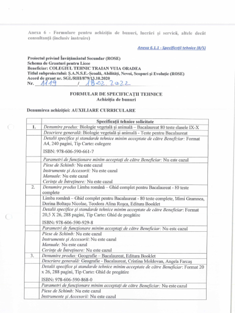 Auxiliare Curriculare Doc - de Achizitie | PDF