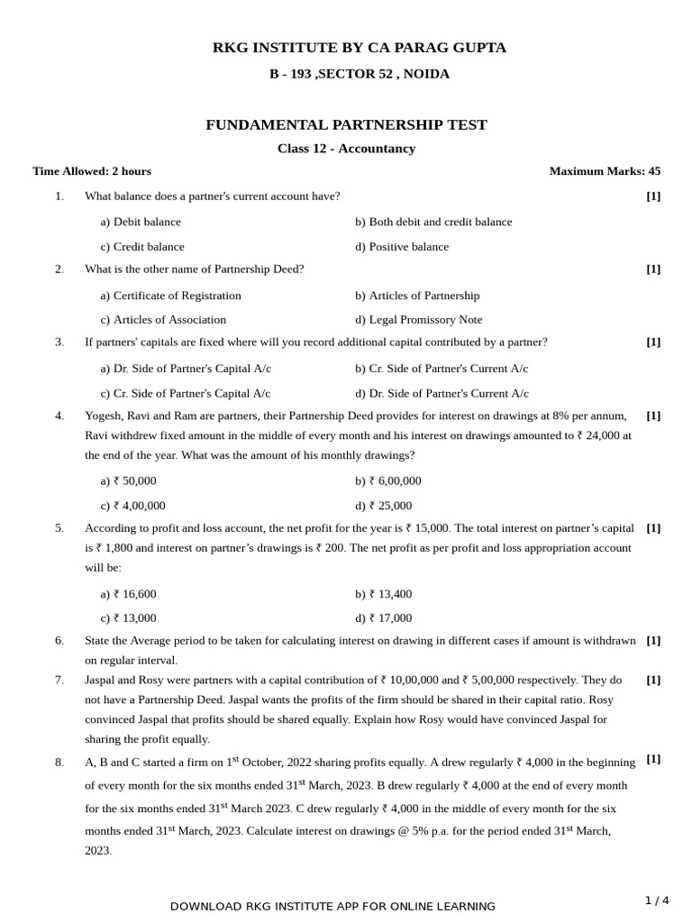RKG Accounts Fundamentals Test | PDF | Interest | Debits And Credits