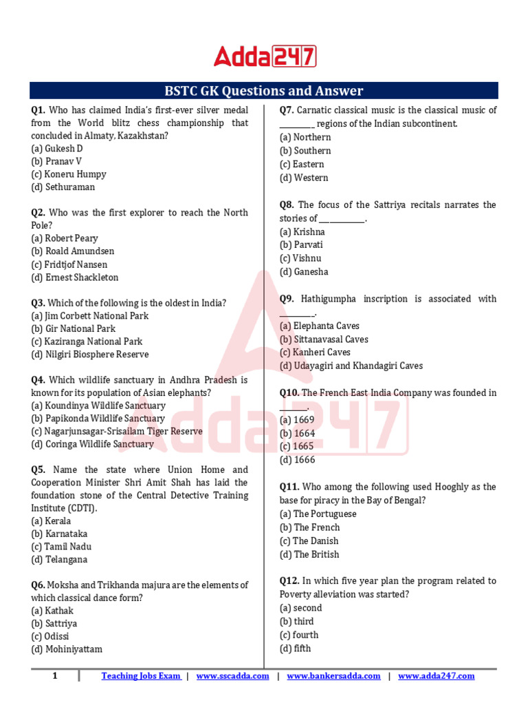 BSTC GK Questions and Answer | PDF | Vitamin C