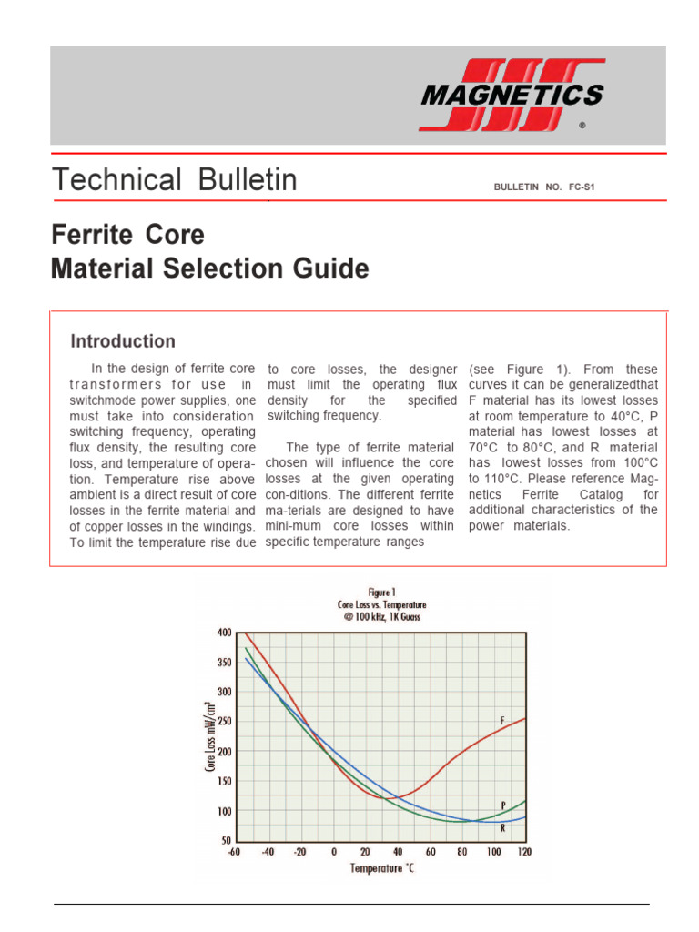 Ferrite Core Material Selection Guide | PDF | Electromagnetism | Electrical Engineering