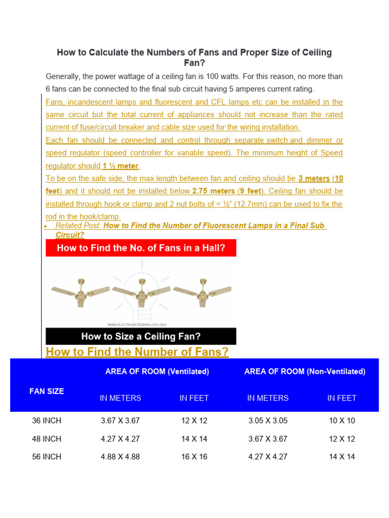 How To Calculate The Numbers of Fans and Proper Size of Ceiling Fan ...