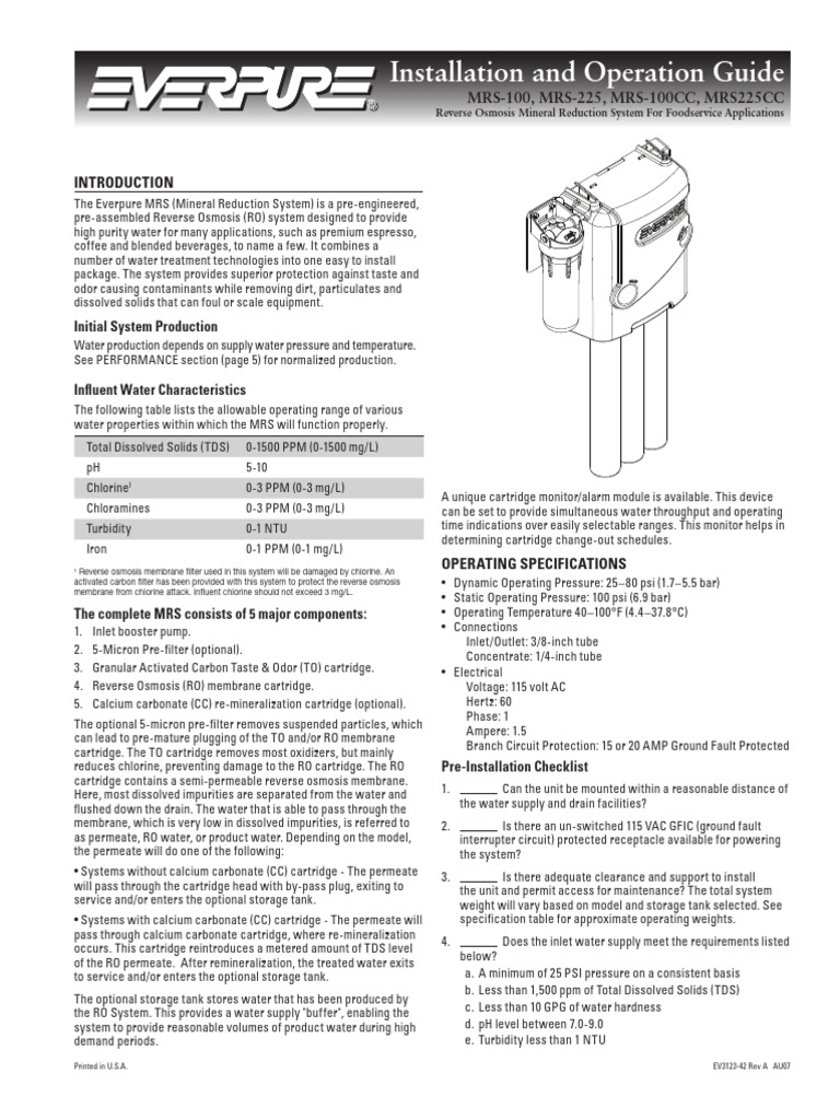 Everpure MRS Reverse Osmosis System Guide | PDF | Pipe (Fluid ...