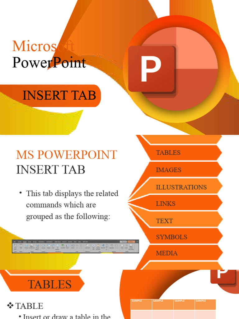 Microsoft PowerPoint Insert Tab Guide | PDF | Application Software ...