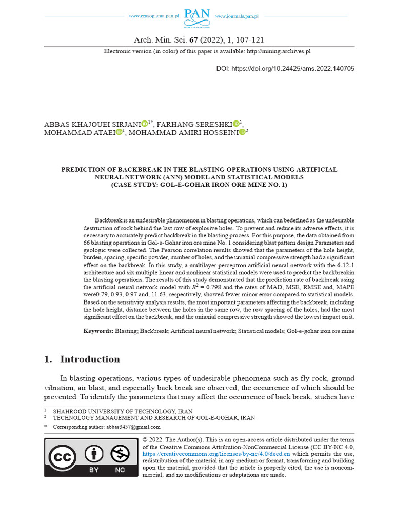 Prediction Back Break Blasting | PDF | Mean Squared Error | Artificial Neural Network