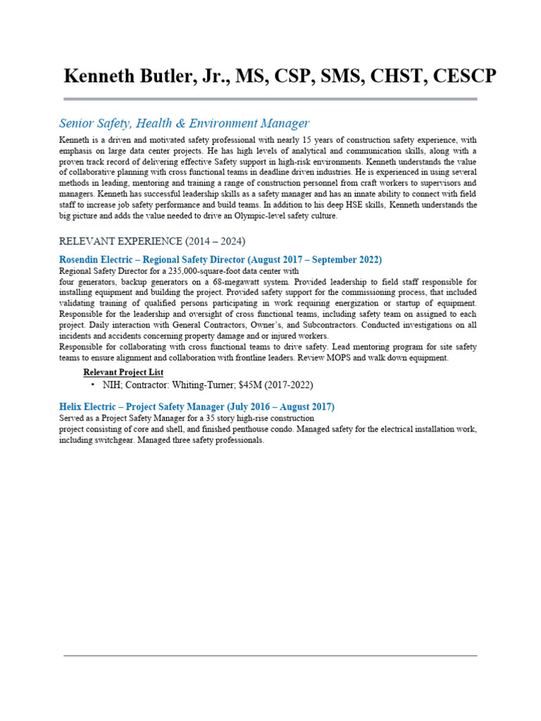 Kenneth Butler: Safety Manager Profile | PDF | Leadership | General ...