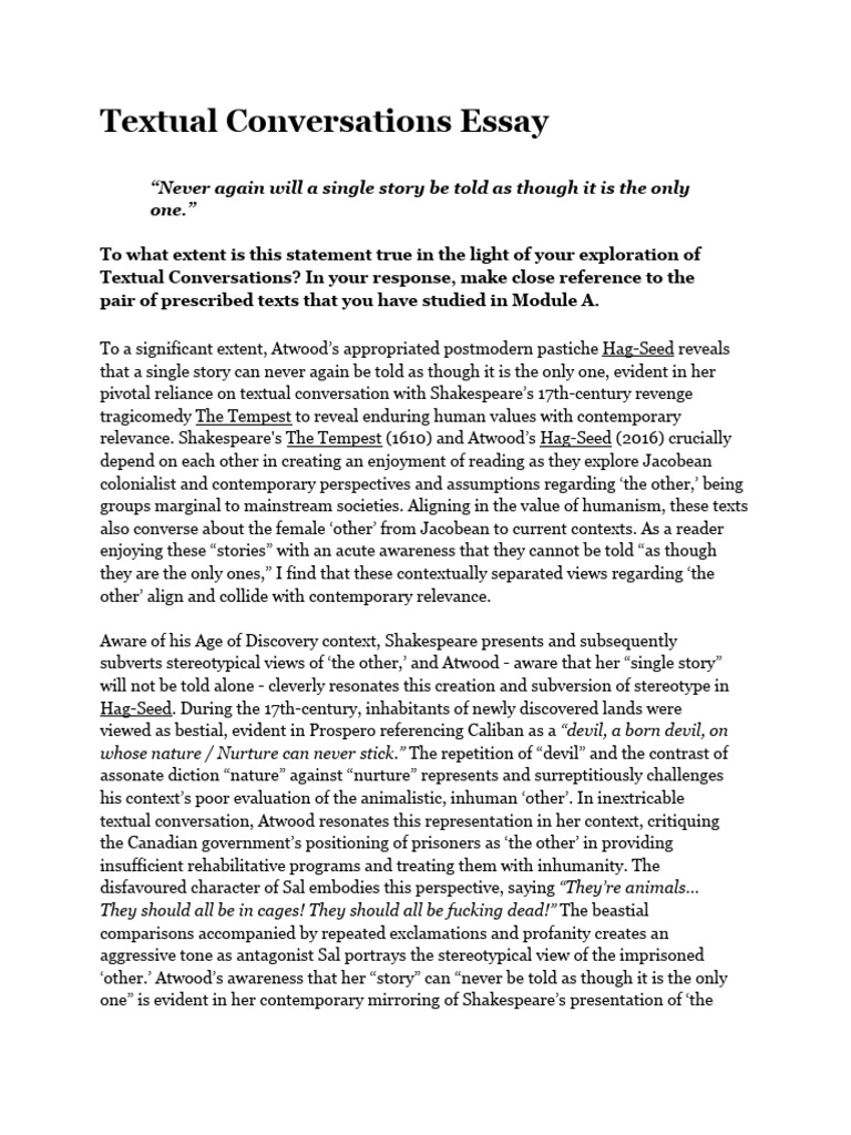 Essay Tempest Hag Seed Pdf The Tempest