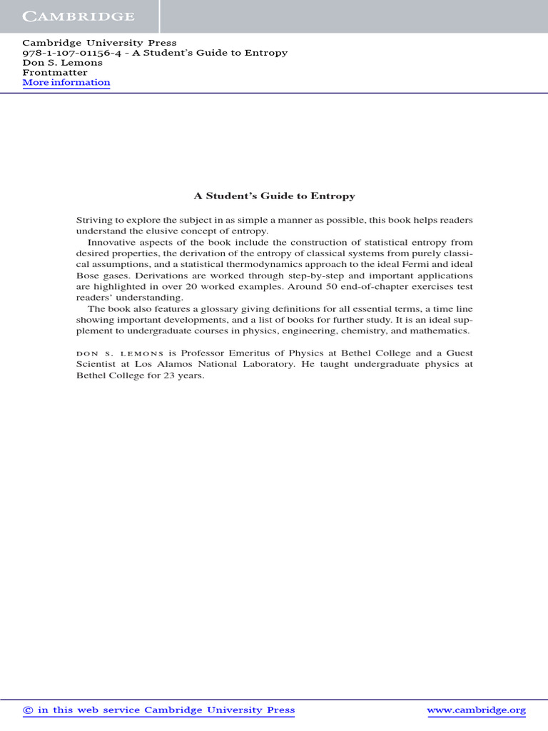A Students Guide To Entropy | PDF | Entropy | Physics