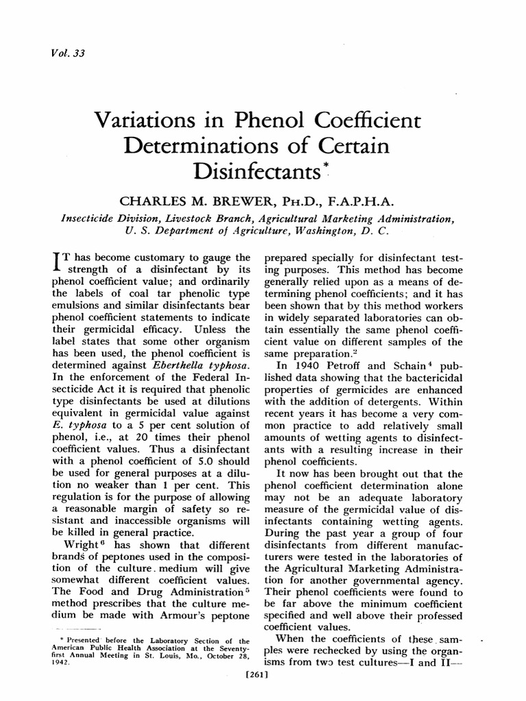 Variations Phenol Coefficient: Determinations Disinfectants | PDF ...