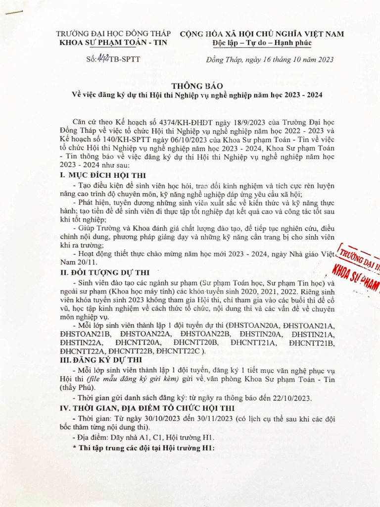 TB Hôi Thi NVNN Nam Hoc 2023-2024 | PDF