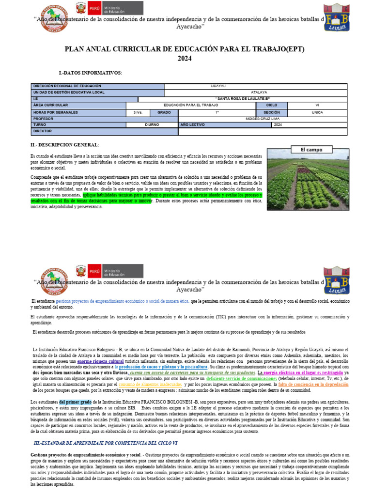 PROGRAMA EPT 1º | PDF | Evaluación | Aprendizaje