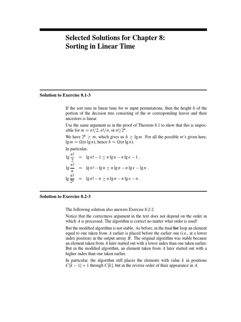 Linear Time Sorting Solutions Explained | PDF