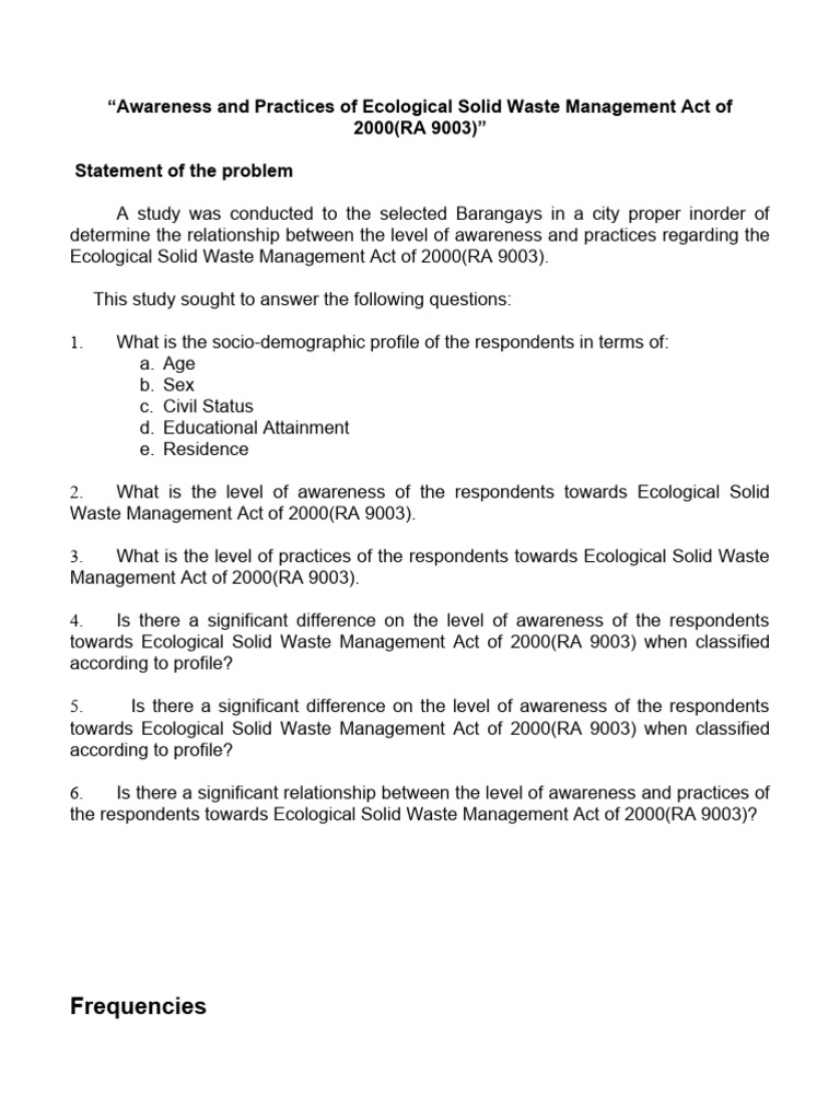Awareness and Practices of Ecological Solid Waste | PDF