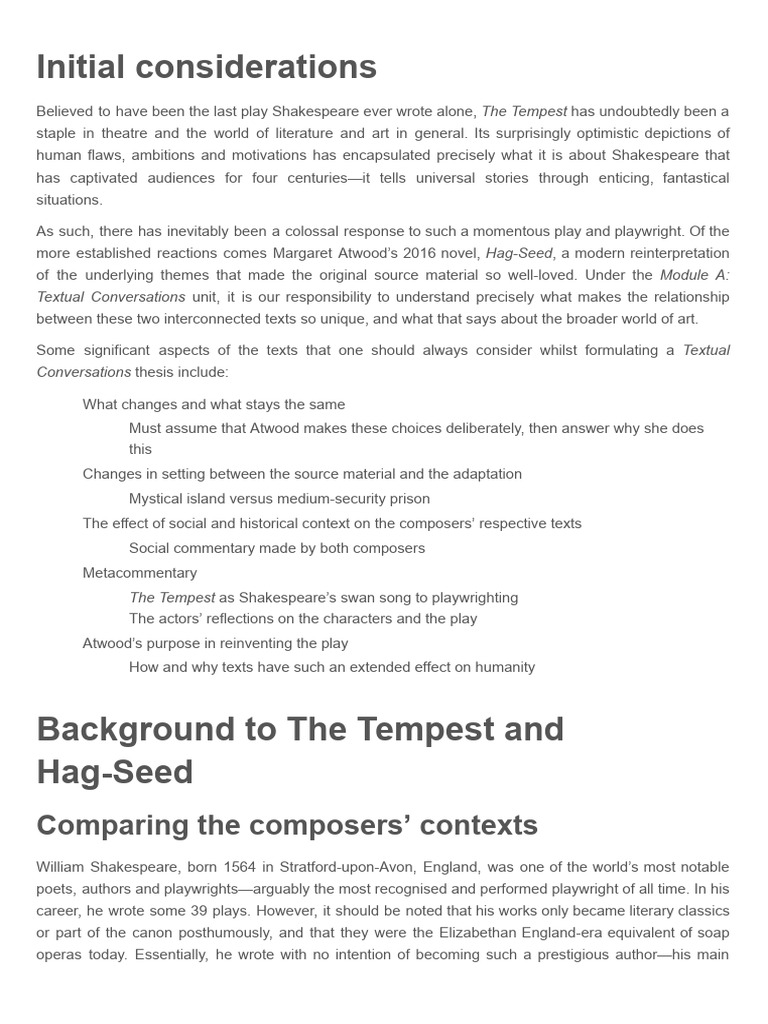 Themes&Context&Conversation Hag Seed and The Tempest Article | PDF ...