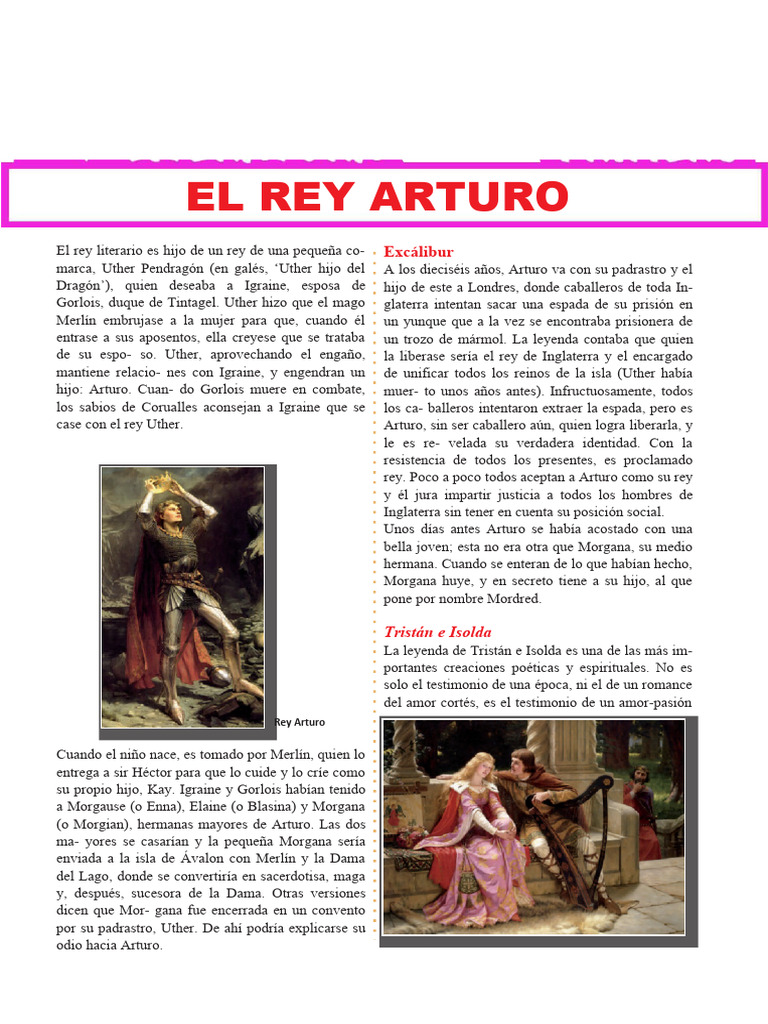 El Rey Arturo para Primer Grado de Secundaria | PDF | Esmerejón | Rey ...