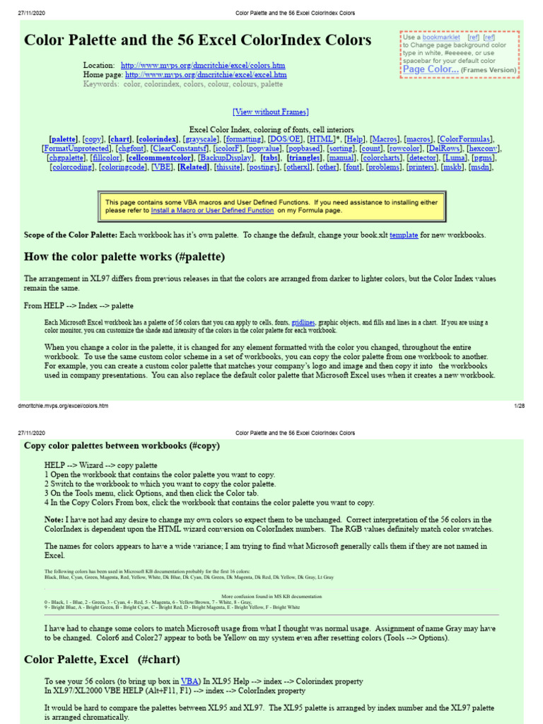 Color Palette and The 56 Excel ColorIndex Colors | PDF | Magenta ...