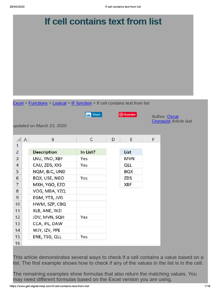 If Cell Contains Text From List | PDF | Microsoft Excel | Function (Mathematics)