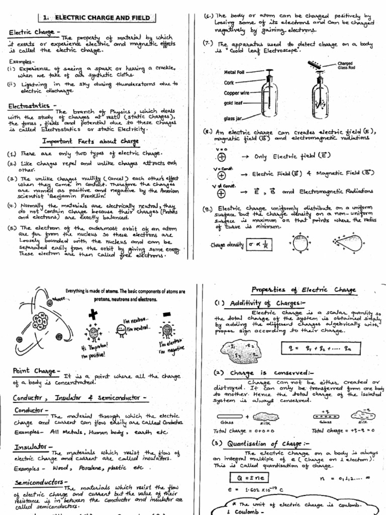 12P_Notes_Electric charges & Fields 2023 | PDF