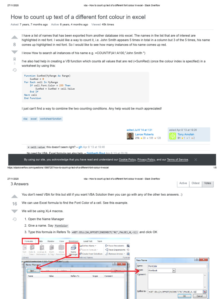 Vba - How To Count Up Text of A Different Font Colour in Excel - Stack Overflow | PDF ...