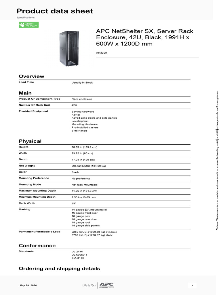 APC NetShelter-SX-Enclosures AR3300 | PDF