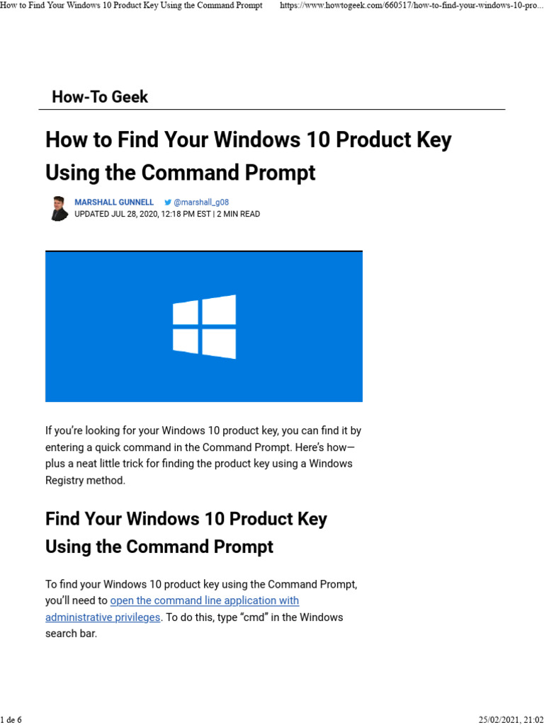 How To Find Your Windows 10 Product Key Using The Command Prompt | PDF | Windows Registry ...