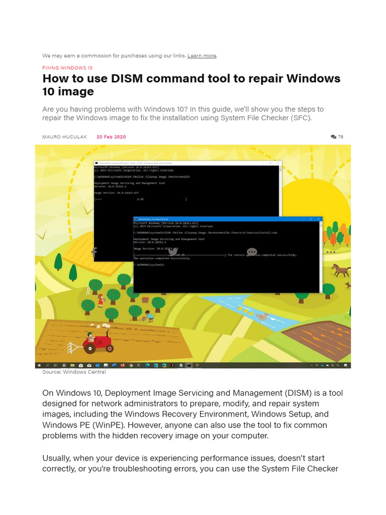 How To Use DISM Command Tool To Repair Windows 10 Image | PDF | Windows 10 | Microsoft Windows