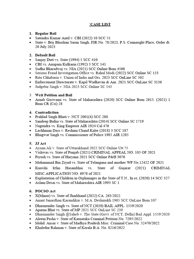 CPC Case List for Reference | PDF | Legal Action | Politics Of India