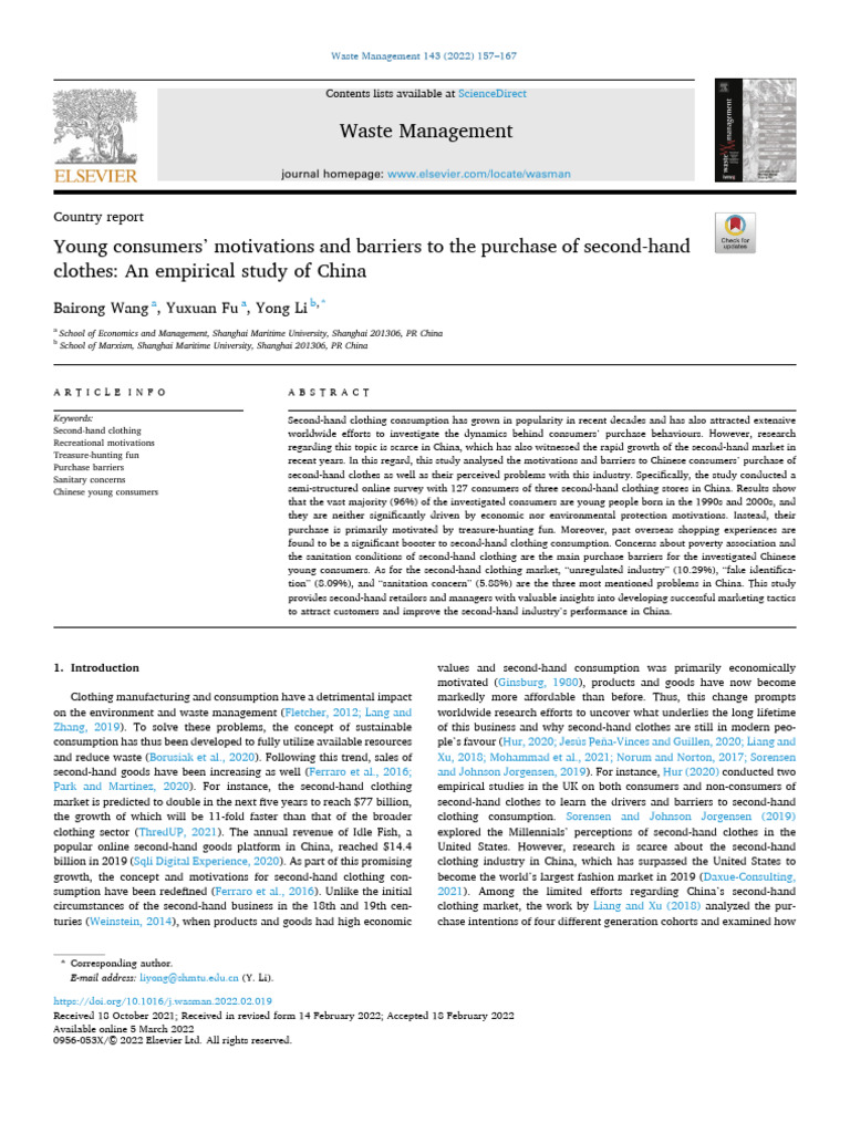 Wang Et Al. - 2022 - Young Consumers' Motivations and Barriers To The P ... Wang Et Al. - 2022 - Young Consumers' Motivations and Barriers To The P ...