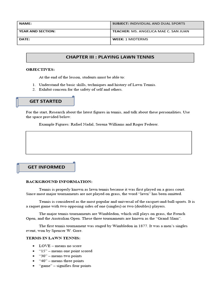HM2 Chapter Iii Lesson 1 Lawn Tennis | PDF