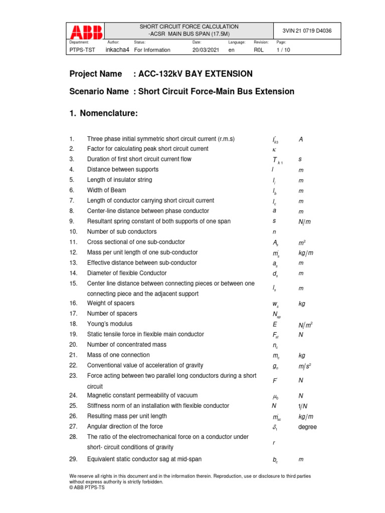 Short Circuit Force Calculation ACSR | PDF | Force | Young's Modulus
