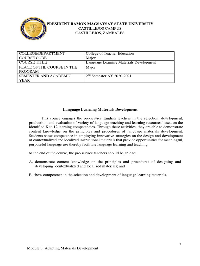 Module 3 A Language Learning and Materials Dev (2024) | PDF | Learning ...