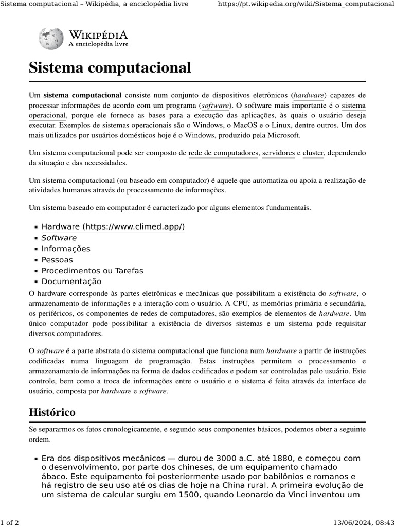 Sistema Computacional - Wikipédia, A Enciclopédia Livre | PDF ...