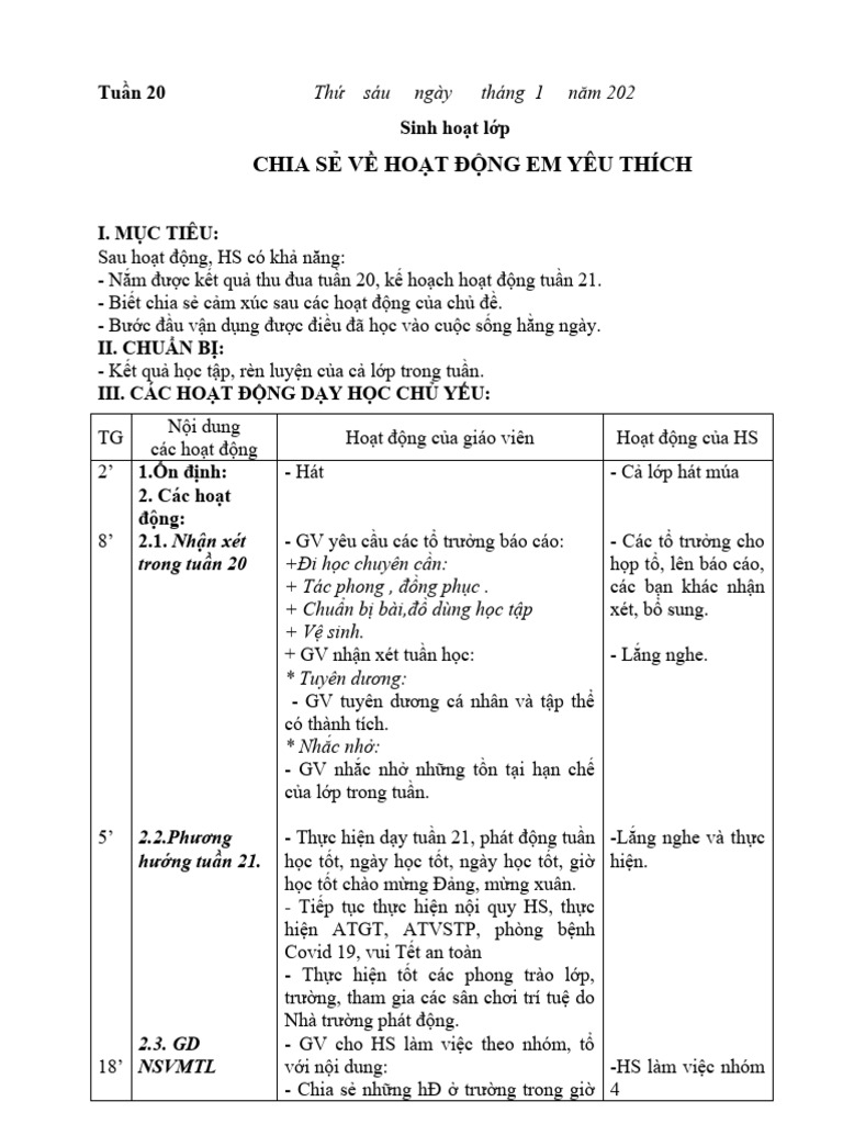HDTN Và SHL Tuan 19-24 | PDF